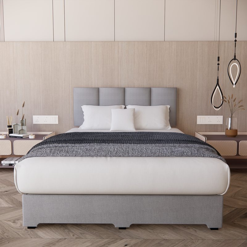 Recamara Base Cama Box Cabecera Napoles Lino Gris - mobiliariocima